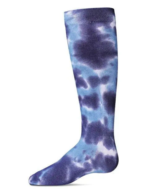 MEMOI Bleached Tie Dye Knee High Socks - Denim