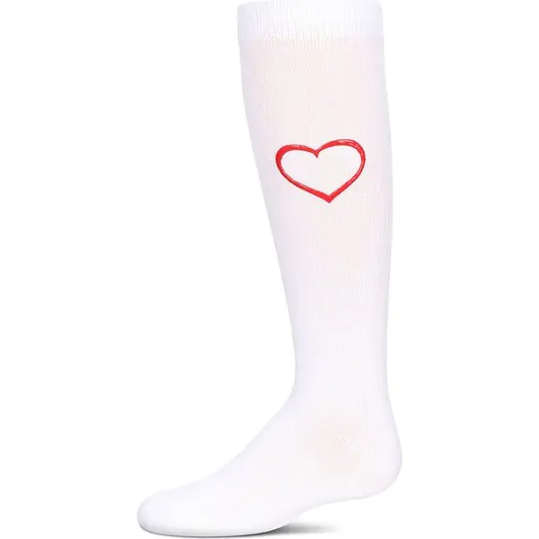 MEMOI Puff Paint Heart Knee High Socks - White