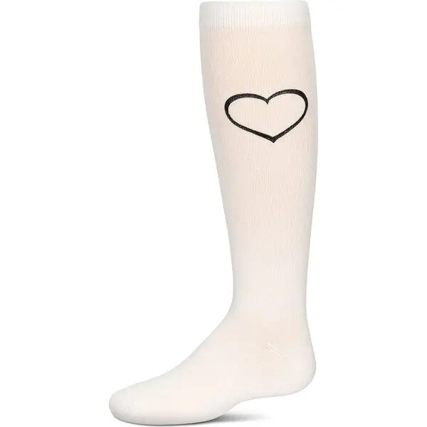 MEMOI Puff Paint Heart Knee High Socks - Winter White