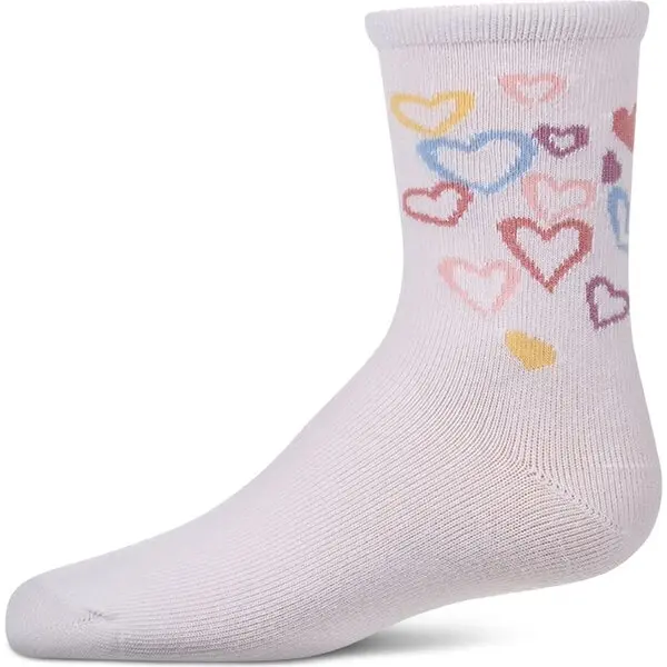 MEMOI Overlapping Hearts Novelty Crew Socks - White