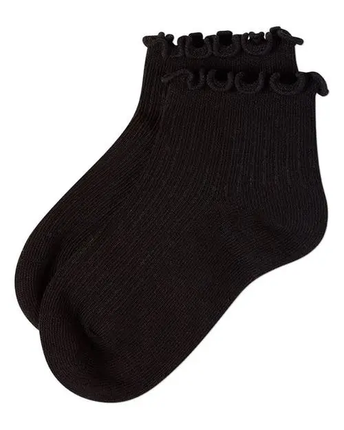 MEMOI 3-pair Pack Ruffle Mid-cut Socks - Black