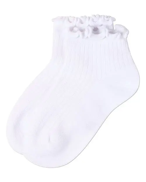 MEMOI 3-pair Pack Ruffle Mid-cut Socks - White