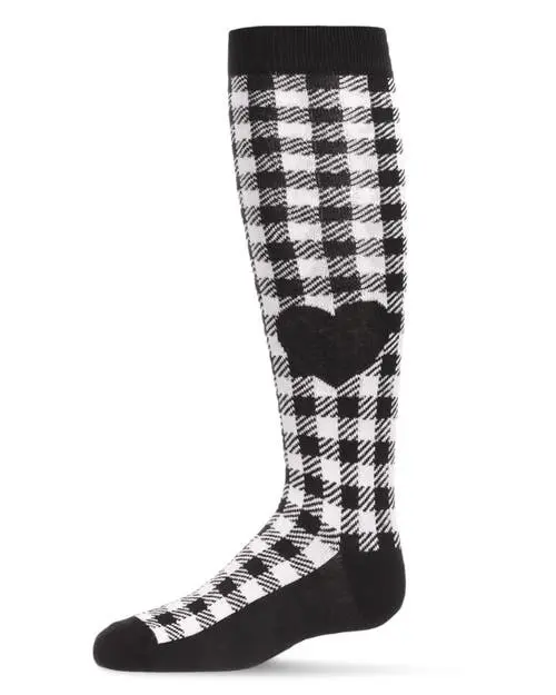 MEMOI Gingham Heart Knee High Sock - Black