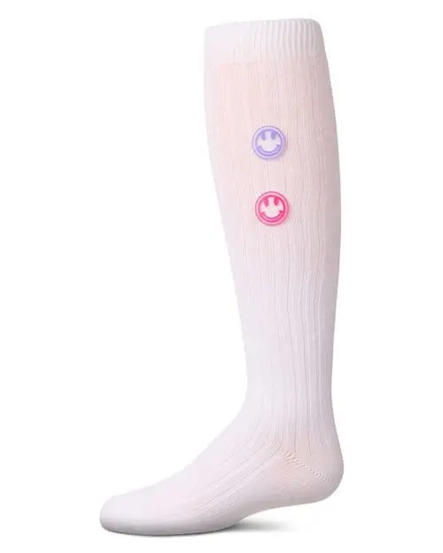 MEMOI Rubber Smiley Face Knee High Socks - White
