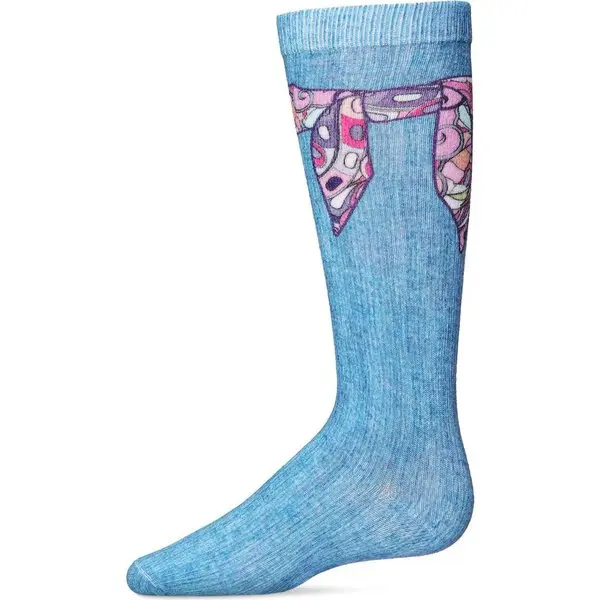 MEMOI Silk Tie Knot Knee High Sock - Denim