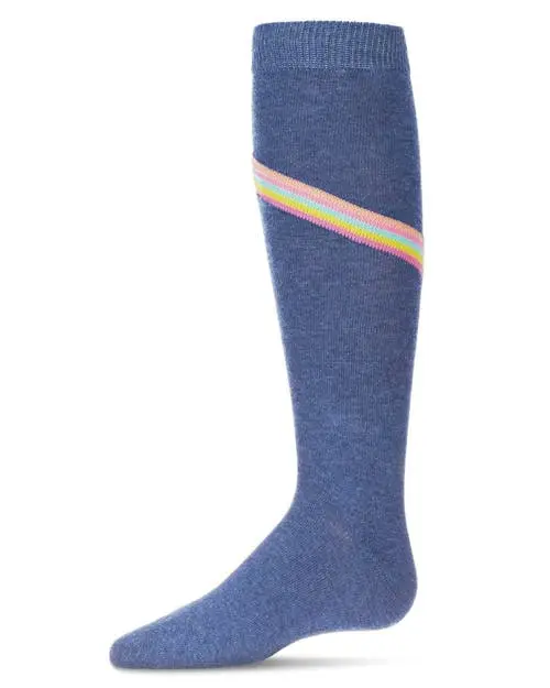 MEMOI V Stripe Lurex Knee High Socks - Light Denim