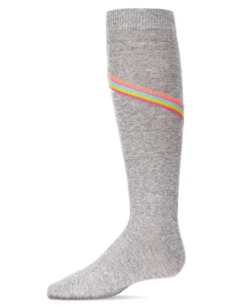 MEMOI V Stripe Lurex Knee High Socks - Lt Gray Heather