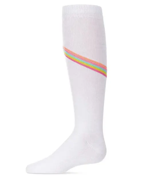 MEMOI V Stripe Lurex Knee High Socks - White