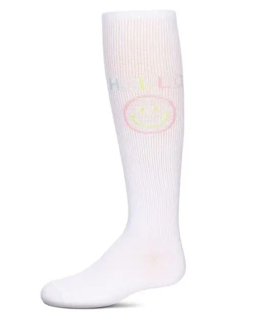 MEMOI Hello-theme Knee High Sock - White