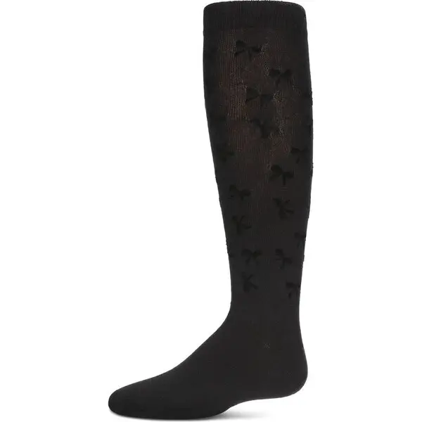 MEMOI Flocked Bow Knee-high Socks - Black