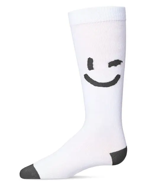 MEMOI Air Brush Winking Smiley Knee High Sock - White