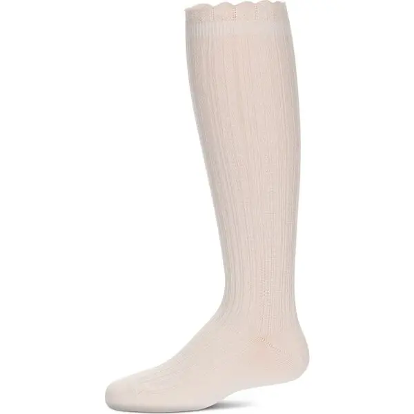 MEMOI Crochet Ruffle Design Knee High Socks - Pale Pink