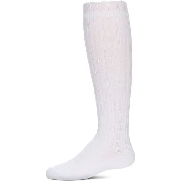 MEMOI Crochet Ruffle Design Knee High Socks - White