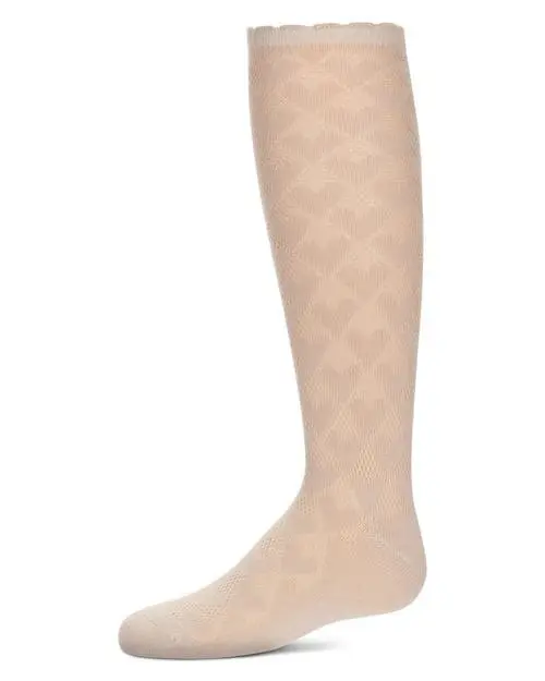MEMOI Open Work Heart Knee High Socks - Latte