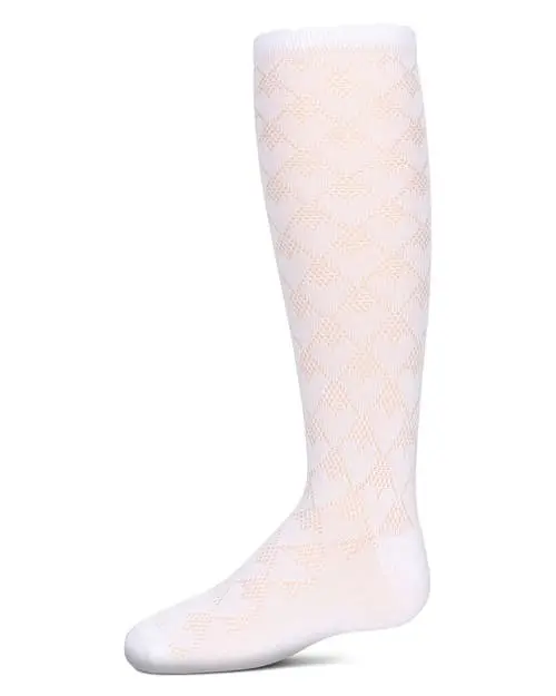 MEMOI Open Work Heart Knee High Socks - White