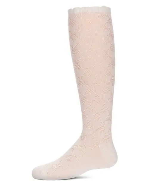 MEMOI Open Work Heart Knee High Socks - Winter White