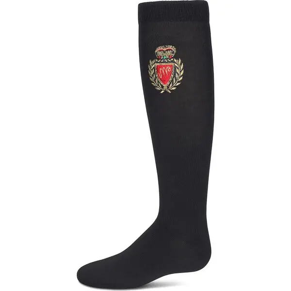 MEMOI Embroidered Crest Knee High Socks - Navy