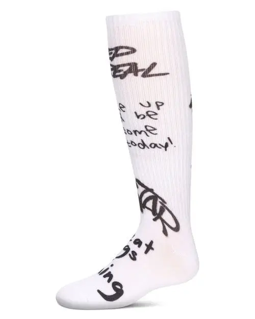 MEMOI Graffiti Knee High Socks - White