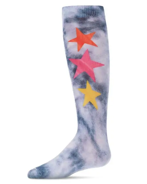 MEMOI Tie Dye Star Knee High Sock - Navy