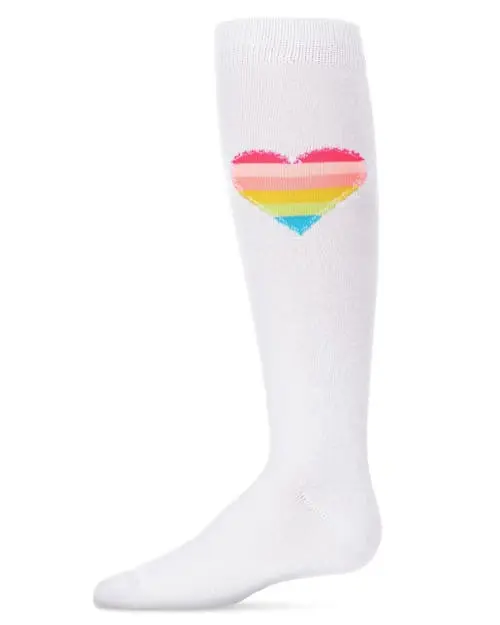 MEMOI Neon Stitched Heart Knee High Sock - White