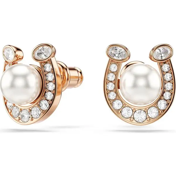 SWAROVSKI Symbolica Horseshoe Stud Earrings - Rose Gold/white