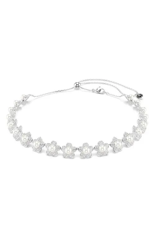 SWAROVSKI X Ariana Grande Crystal Faux Pearl Choker Necklace - Silver/white