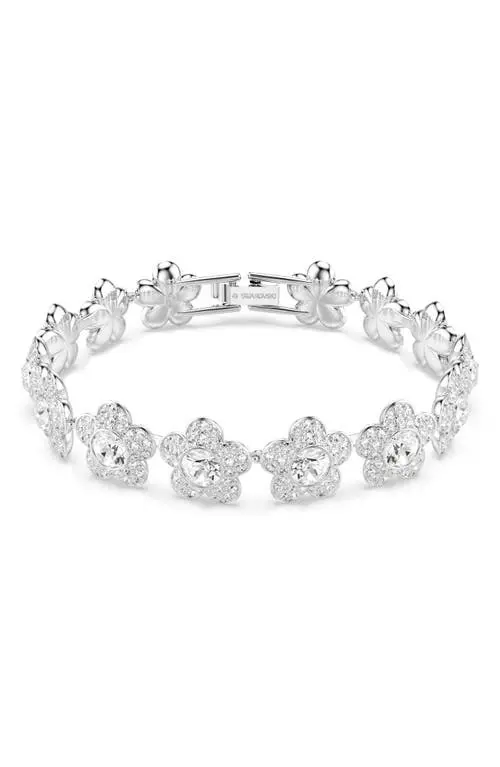 SWAROVSKI Crystal Flower Bracelet - Silver/white