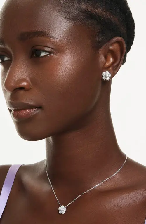 SWAROVSKI Crystal Faux Pearl Necklace And Earrings Set - Silver/white