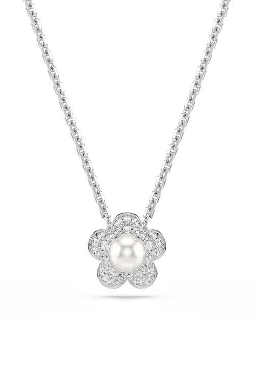 SWAROVSKI Crystal Faux Pearl Necklace And Earrings Set - Silver/white