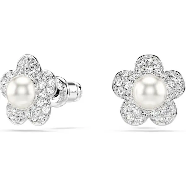 SWAROVSKI Angelic Crystal Faux Pearl Stud Earrings - Silver/white