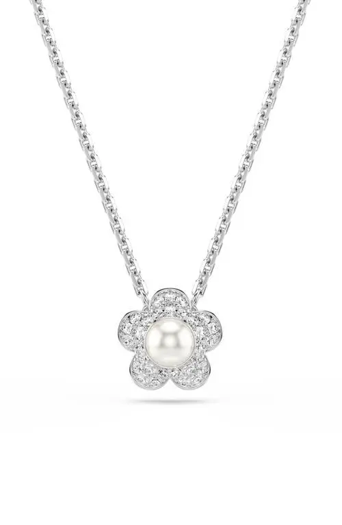 SWAROVSKI Angelic Faux Pearl Flower Necklace - Silver/white