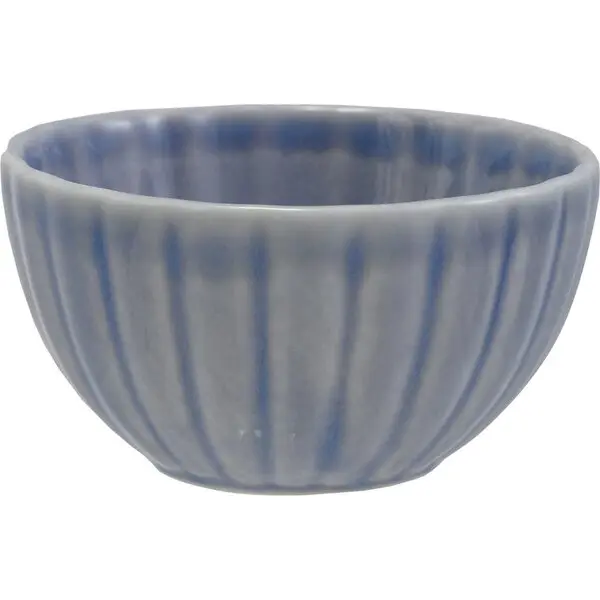 STORIED HOME Ribbed Bowl With Reactive Glaze - Blue