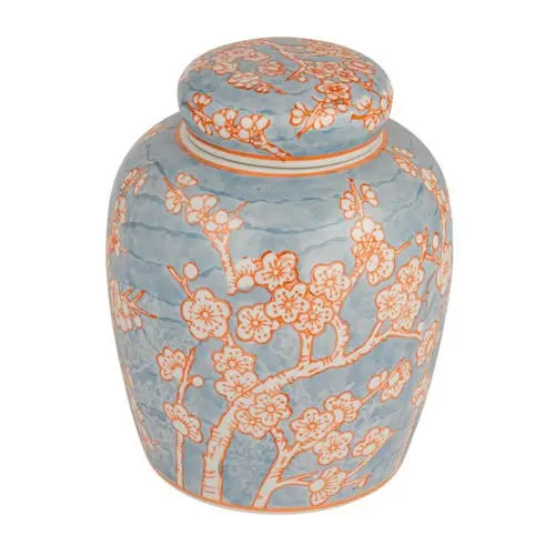 STORIED HOME Decorative Ginger Jar With Lid - Blue