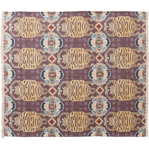 STORIED HOME Slub Printed Throw Blanket - Purple
