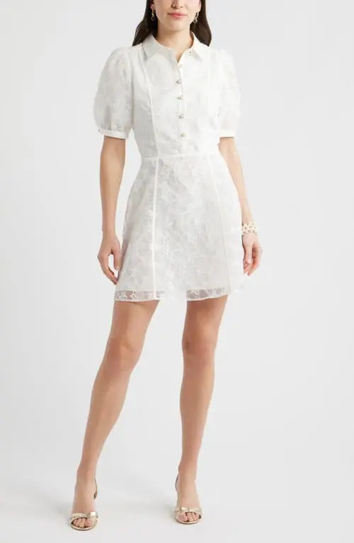 Chelsea28 Floral Embroidered Puff Sleeve Mini Dress - Ivory Cloud