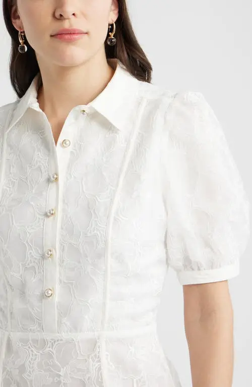 Chelsea28 Floral Embroidered Puff Sleeve Mini Dress - Ivory Cloud