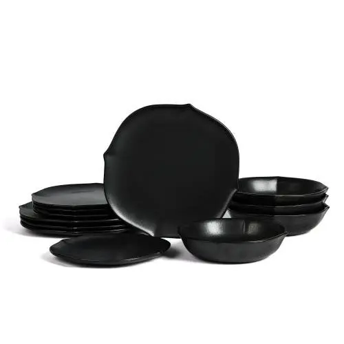 STONE + LAIN Baskerville Stoneware 12-piece Dinnerware Set - Black