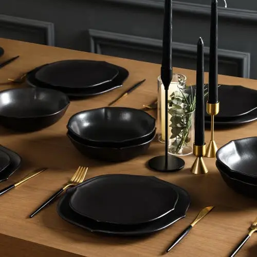 STONE + LAIN Baskerville Stoneware 12-piece Dinnerware Set - Black