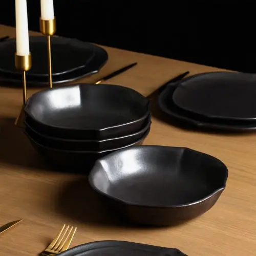 STONE + LAIN Baskerville Stoneware 12-piece Dinnerware Set - Black