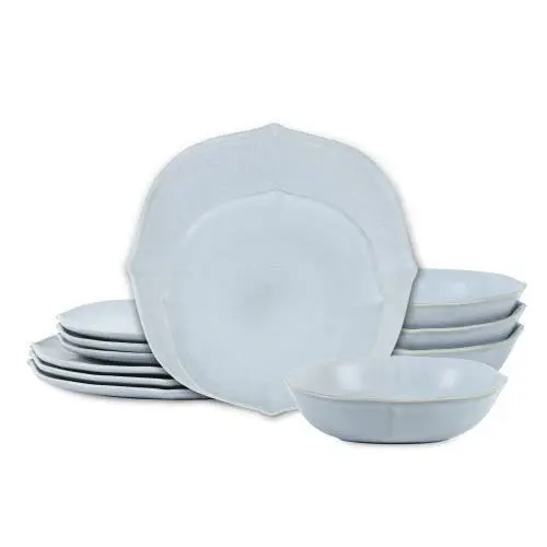 STONE + LAIN Baskerville Stoneware 12-piece Dinnerware Set - Light Blue