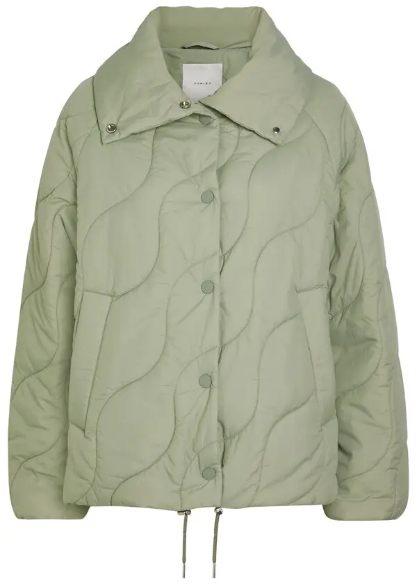 Varley Quilted Nylon Jacket With Stand Collar - Light Green