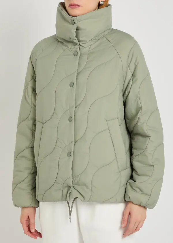 Varley Quilted Nylon Jacket With Stand Collar - Light Green