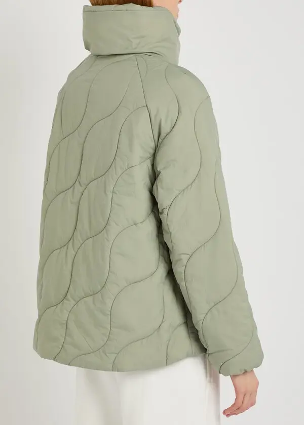 Varley Quilted Nylon Jacket With Stand Collar - Light Green