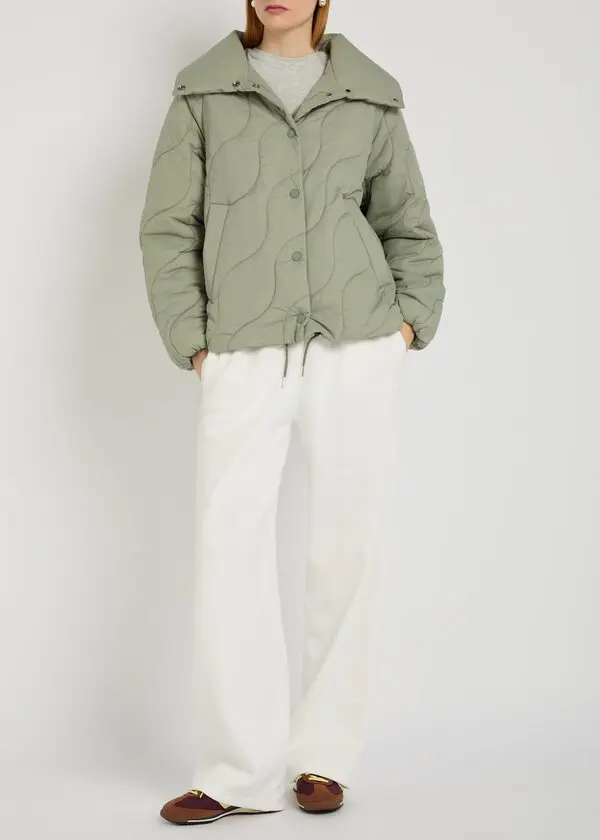 Varley Quilted Nylon Jacket With Stand Collar - Light Green