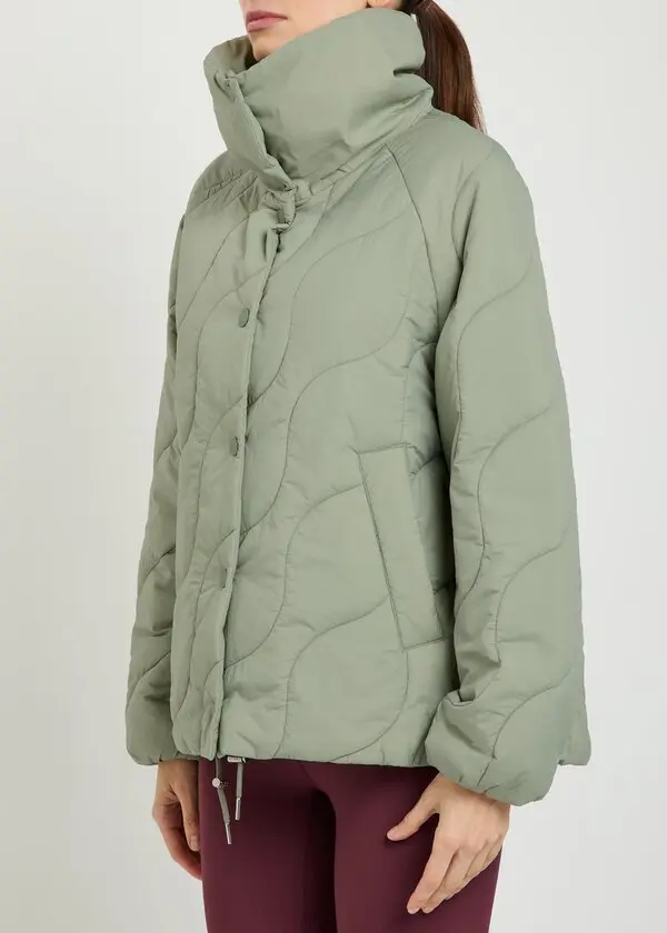 Varley Quilted Nylon Jacket With Stand Collar - Light Green