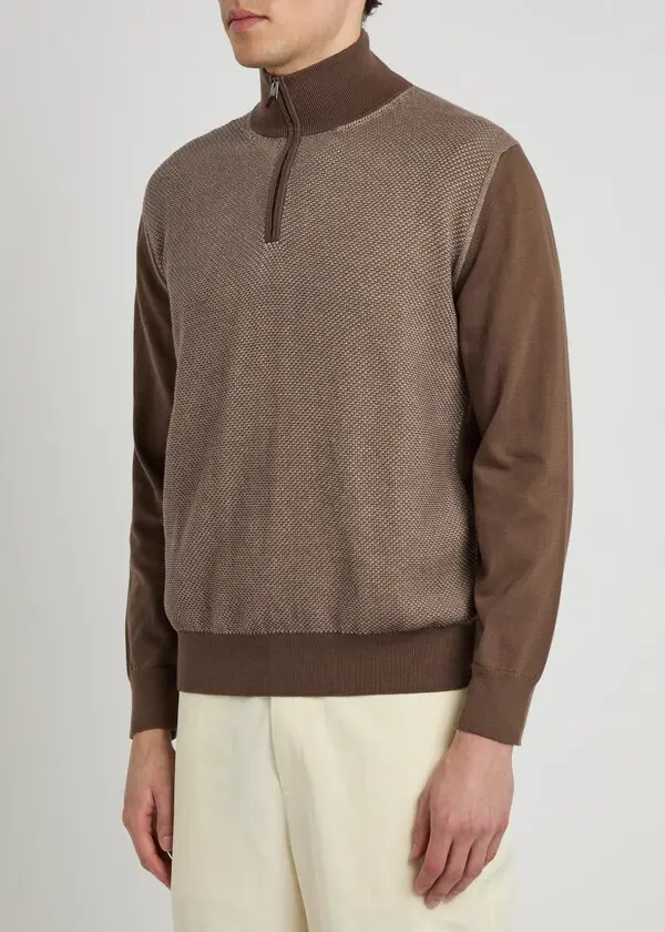 Canali Textured Half-zip Cotton Jumper