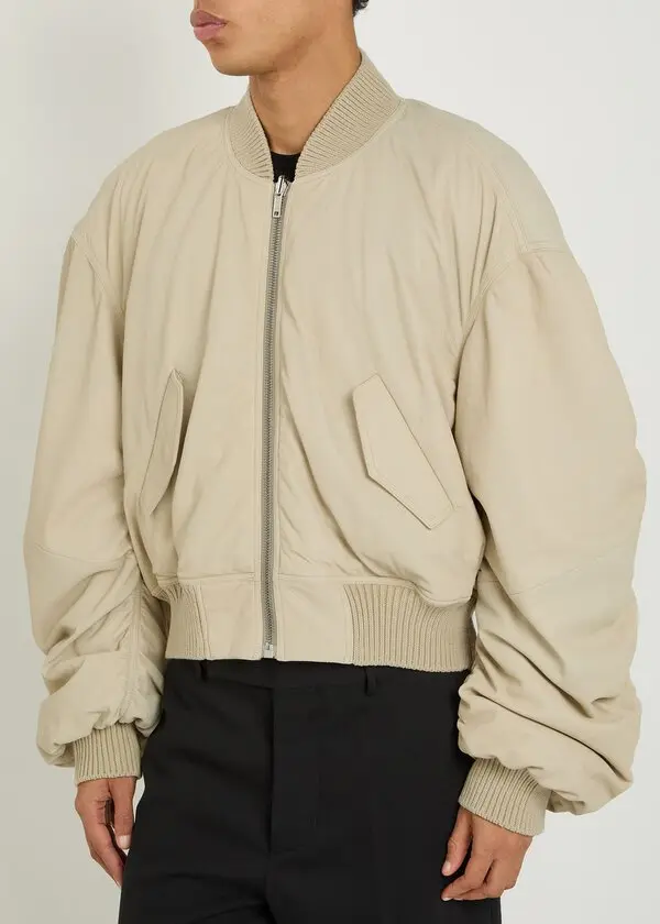 Rick Owens Secchia Reversible Leather Bomber Jacket - Sand