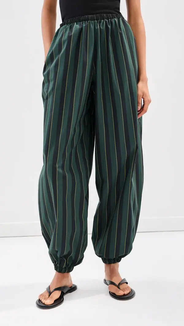 LE BOP Adeline Balloon Pants In Striped Cotton - Hunter Stripe