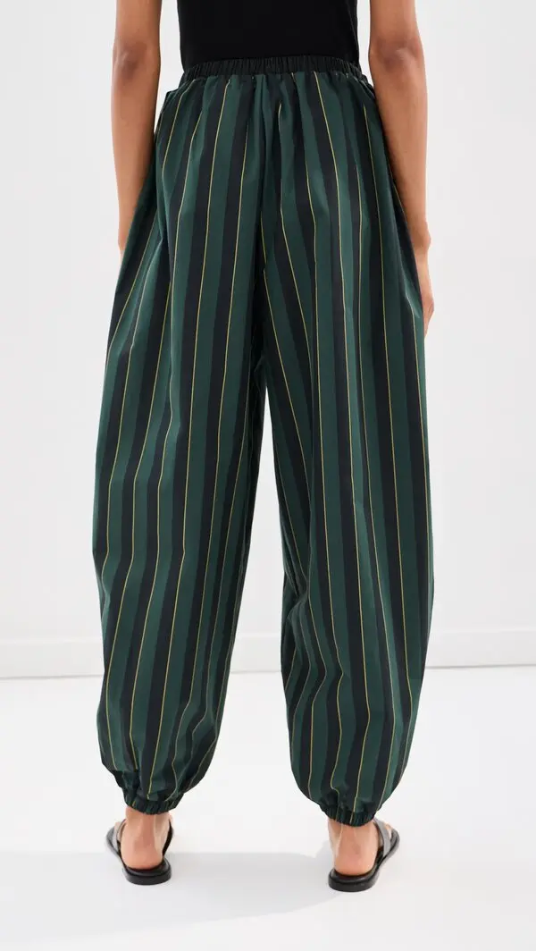 LE BOP Adeline Balloon Pants In Striped Cotton - Hunter Stripe