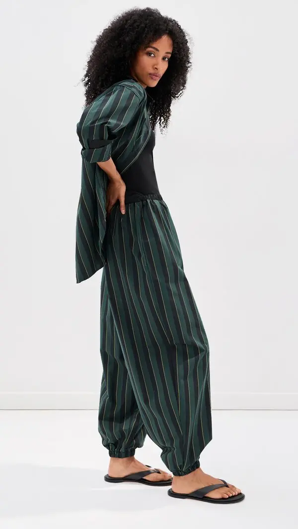 LE BOP Adeline Balloon Pants In Striped Cotton - Hunter Stripe